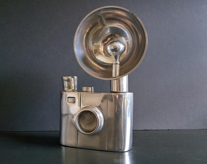 Vintage Metal Camera With Flash Sculpture - Polished Aluminum ...