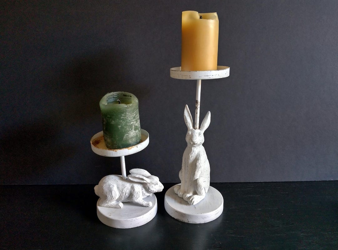 Vintage Metal White Rabbit Candle Holders Bunny Sculpture Candle Stands ...