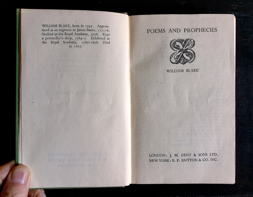 Poems and Prophecies by William Blake Vintage Hardcover Book 1942, Poet ...