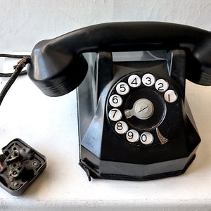 Antique Black Rotary Desktop Telephone, 1920's, Heavy Art Deco Style ...