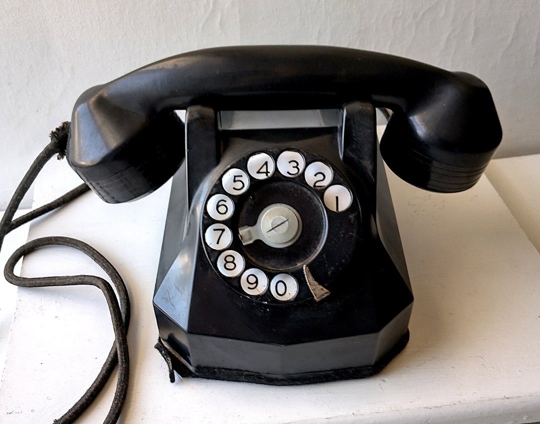 Antique Black Rotary Desktop Telephone, 1920's, Heavy Art Deco Style ...