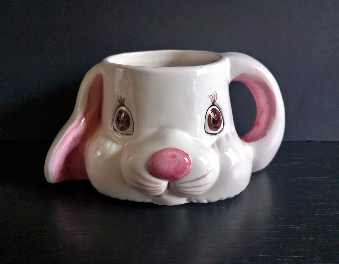 Vintage Ceramic White Lop Bunny Head Coffee Cup, Glazed Ceramic Rabbit ...