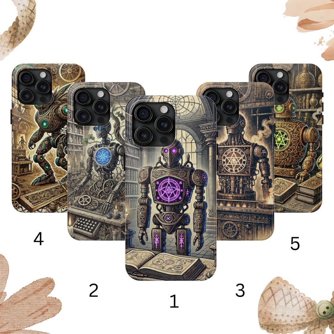 Steampunk Robot Alchemist Phone Case: Glowing Sigil & Book Design - Etsy