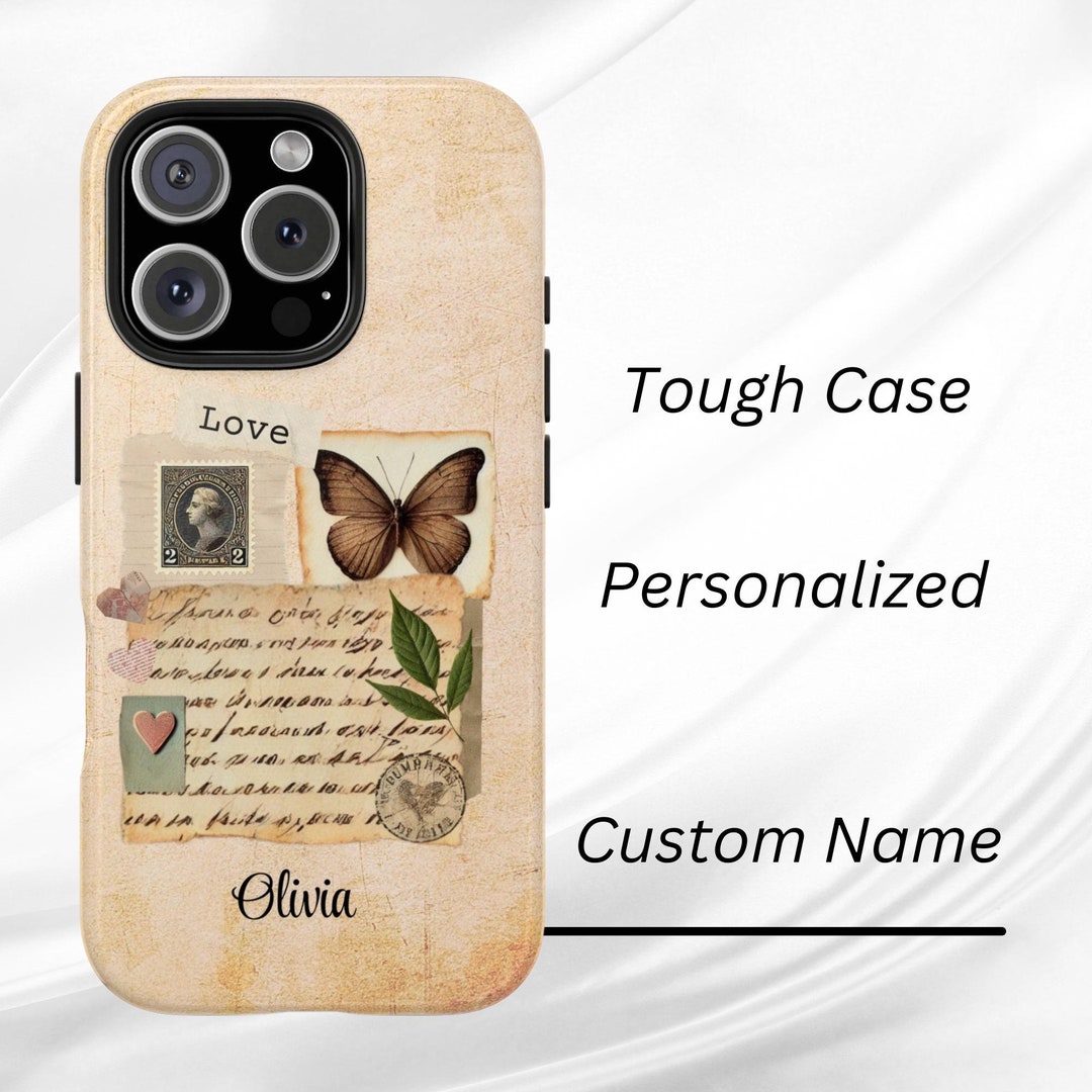 Personalized Vintage Aesthetic Phone Case With Name, Custom Butterfly ...