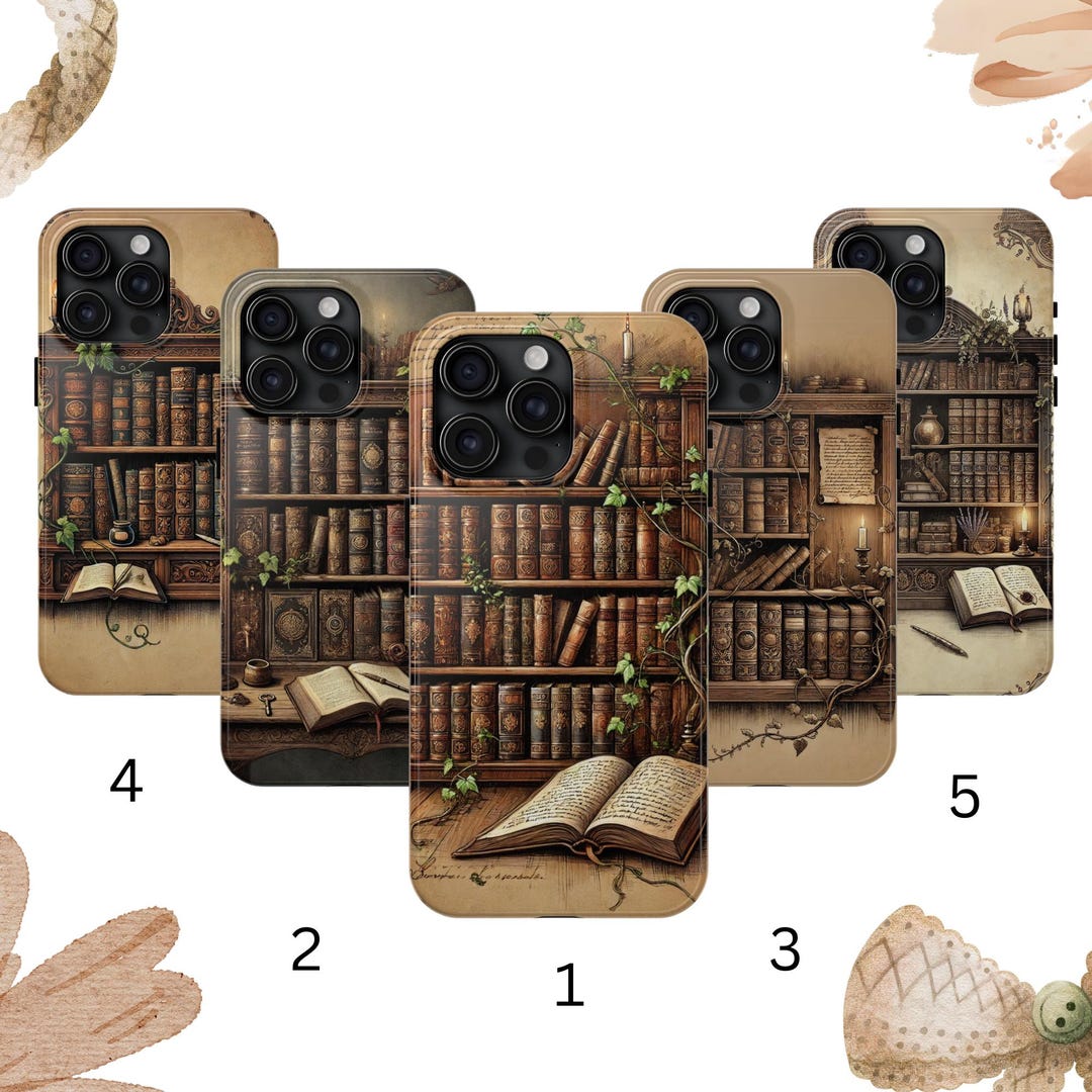 Vintage Bookshelf iPhone Case, Aesthetic Library Phone Cover, Book ...