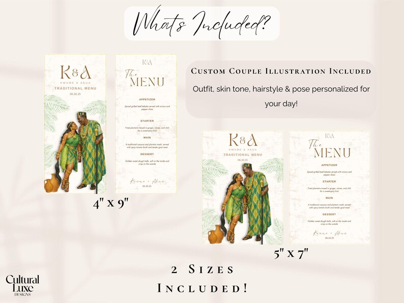 African Wedding Menu Template With Custom Couple Illustration ...