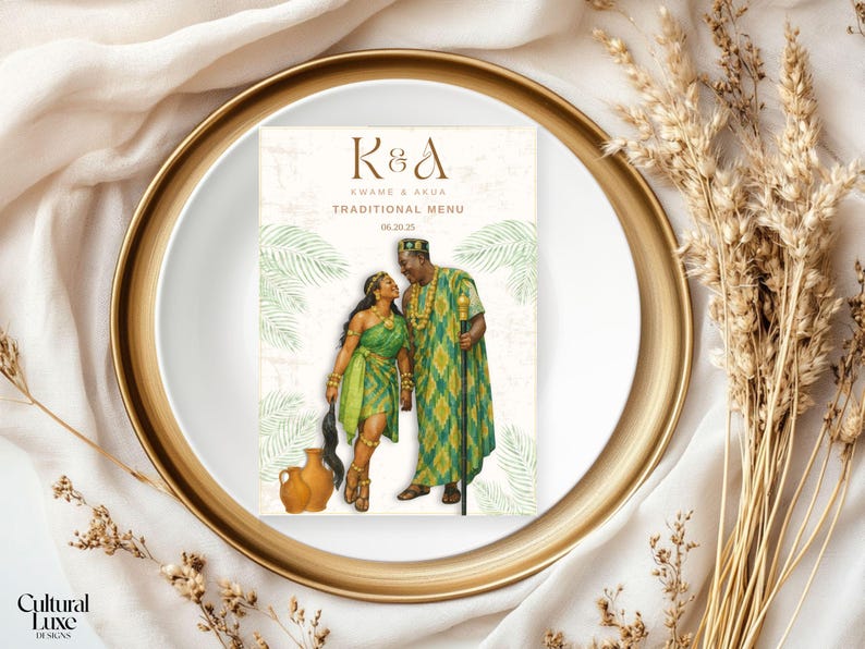 African Wedding Menu Template With Custom Couple Illustration ...