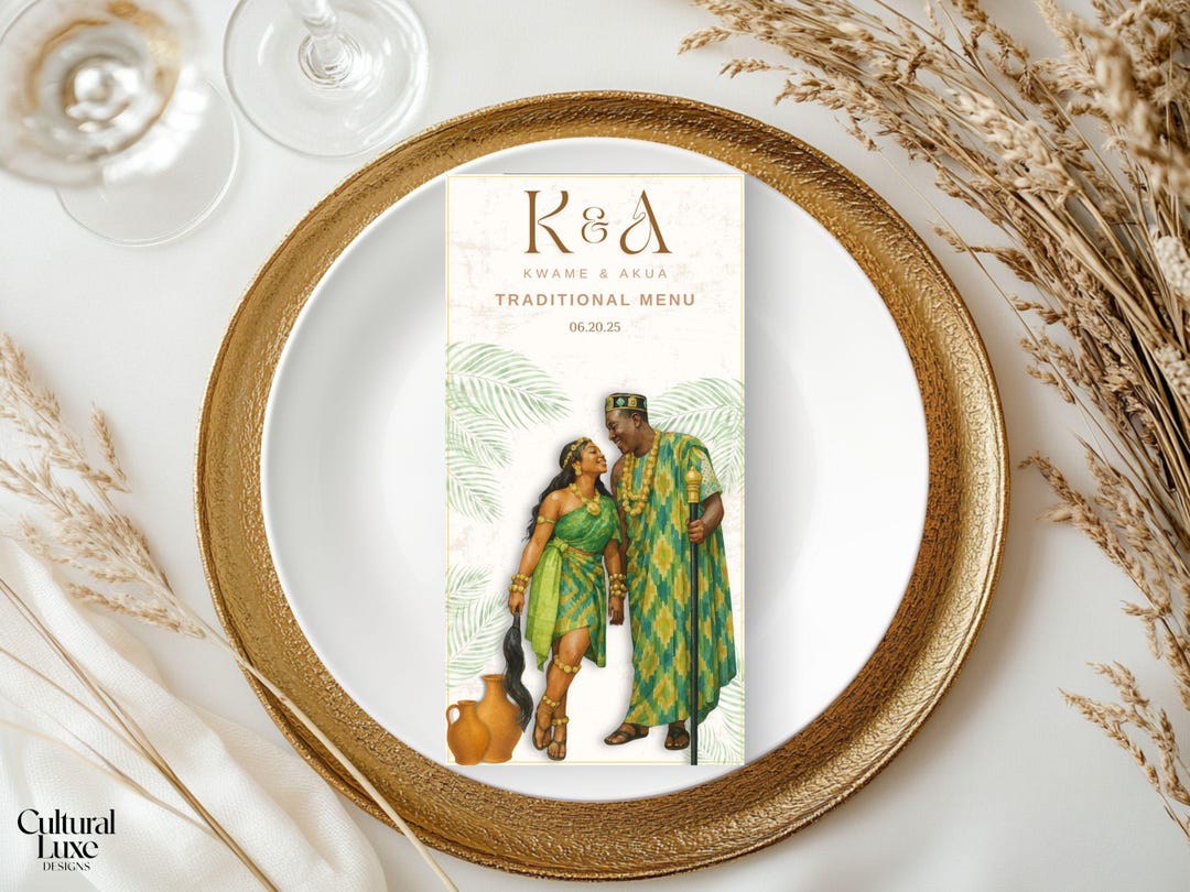 African Wedding Menu Template With Custom Couple Illustration ...
