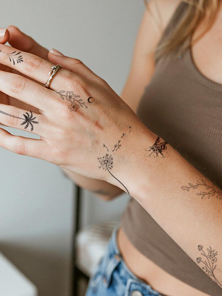 Minimalist Fine Line Dandelion Tattoo – Tiny Feminine Temporary Tattoo ...