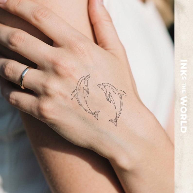 Dolphin Temporary Tattoo (set of 2) – Minimalist Twin Dolphins | Joyful ...