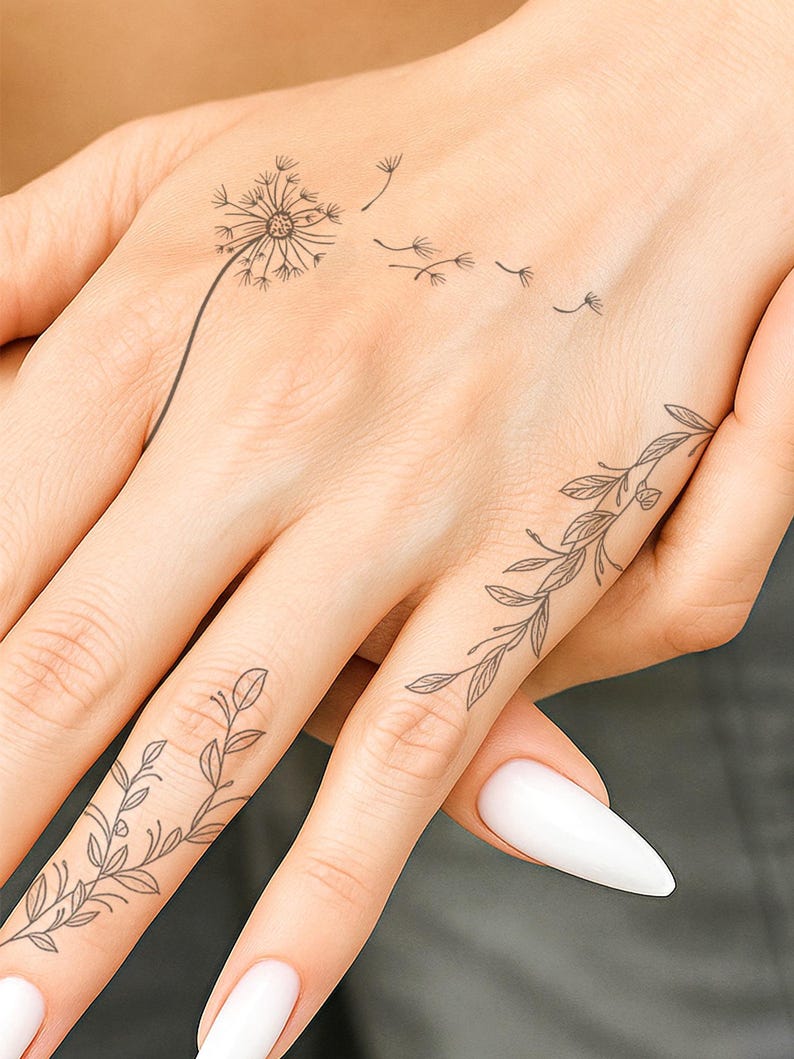 Minimalist Fine Line Dandelion Tattoo – Tiny Feminine Temporary Tattoo ...