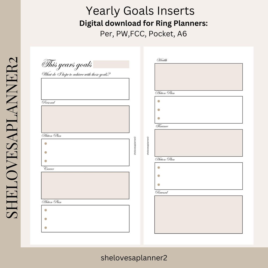 2025 Goals Insert, Goals Insert, Goals, Planner Insert, Rings Planner ...