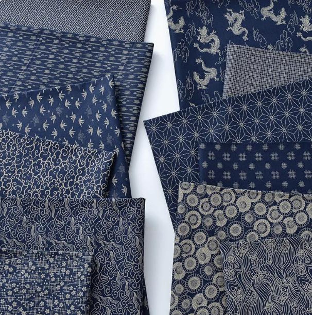 Japanese Fabric, Cotton Fabric, Sewing Fabric, Vintage Fabric, Blue ...