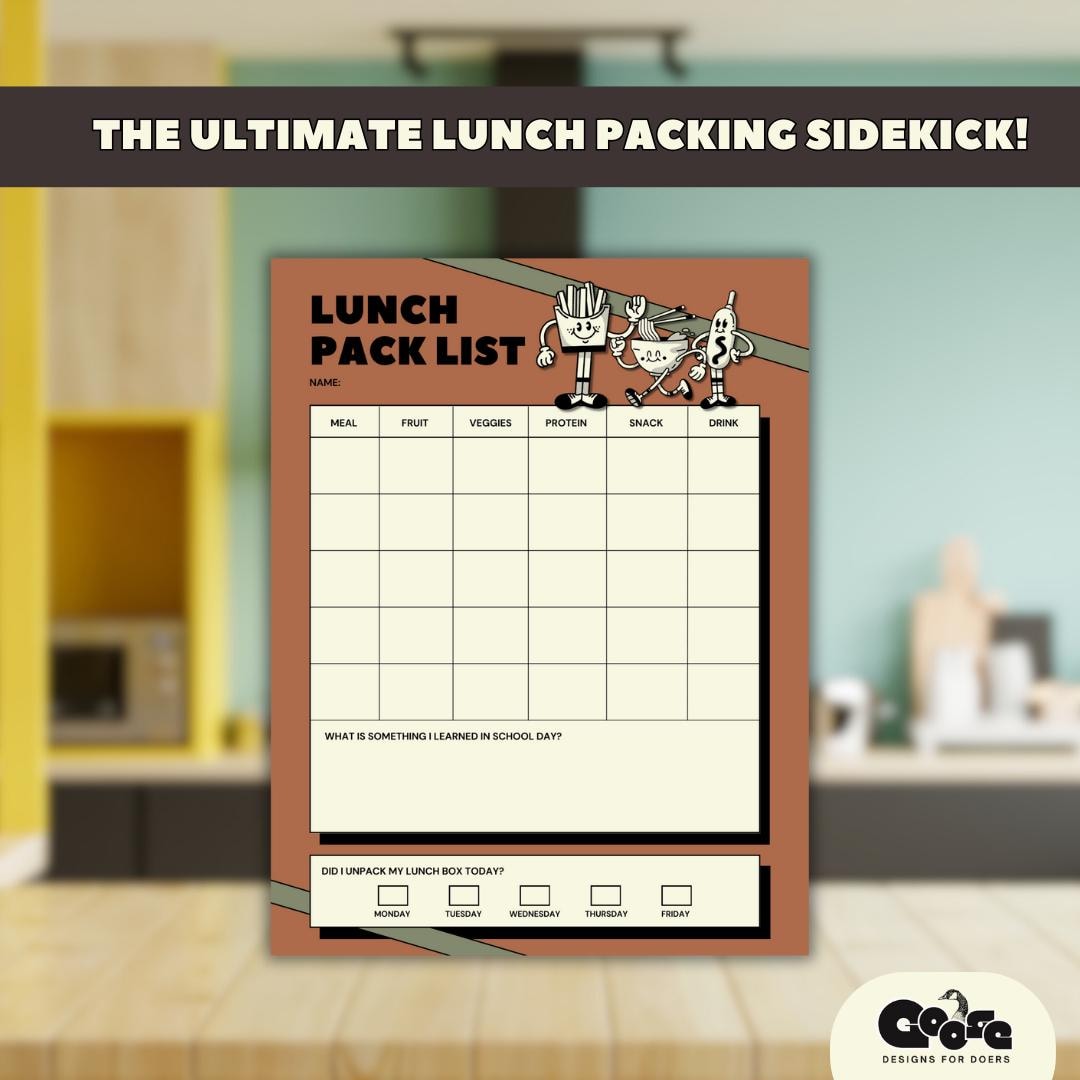 Lunch Packing Template | Digital Download | Kids Lunch Planner ...