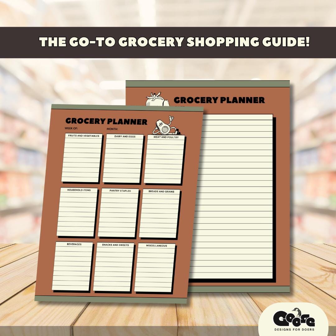 Grocery Shopping List Template | Digital Download | Grocery Planner ...