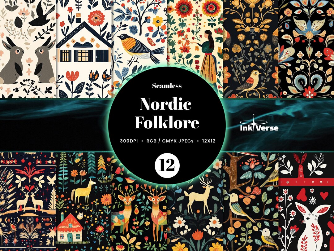 Nordic Folklore Pattern | Seamless Digital Paper, Mystical Scandinavian ...