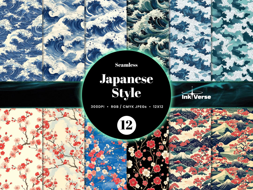 Japanese Style Digital Pattern | Traditional Sakura, Koi Fish, Kimono ...