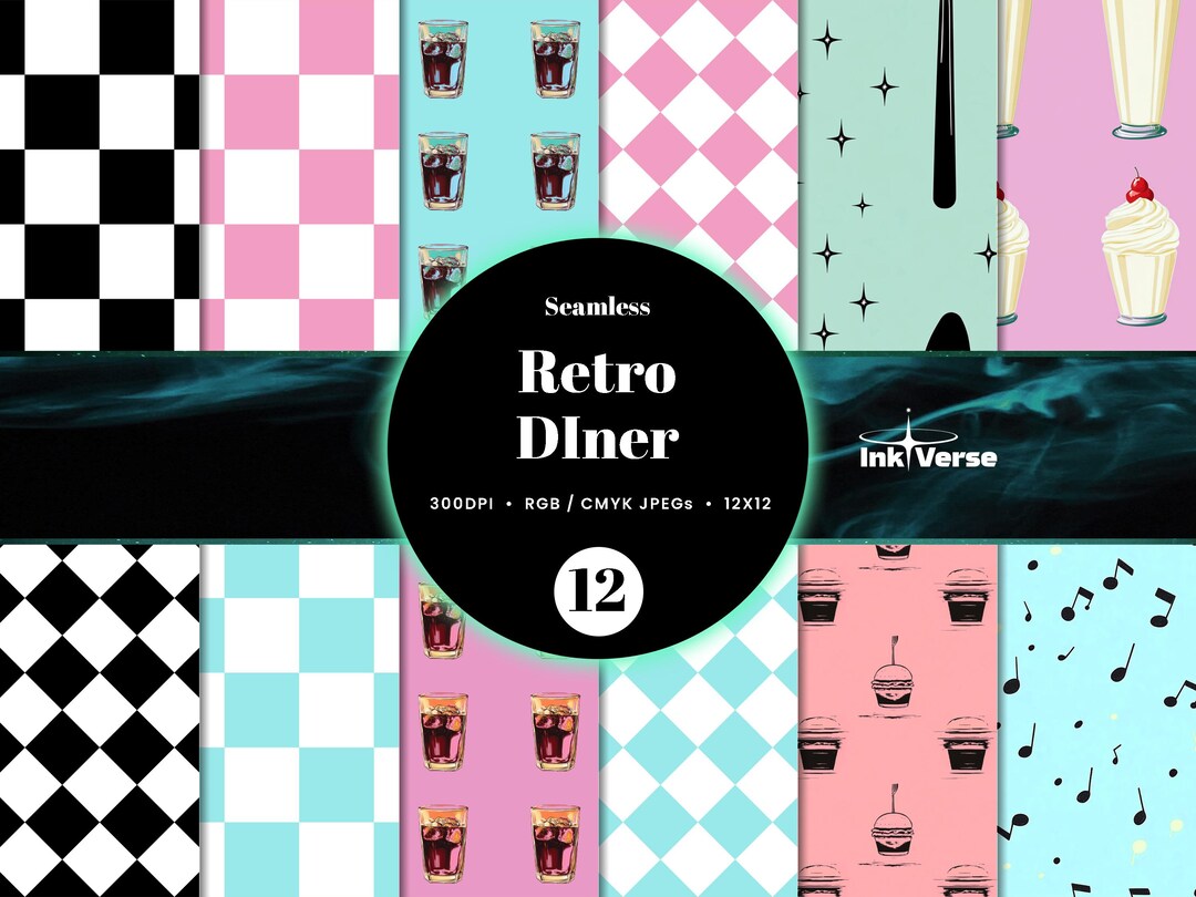 Retro Diner Pattern | Vintage Seamless Design, 50s Inspired Digital ...