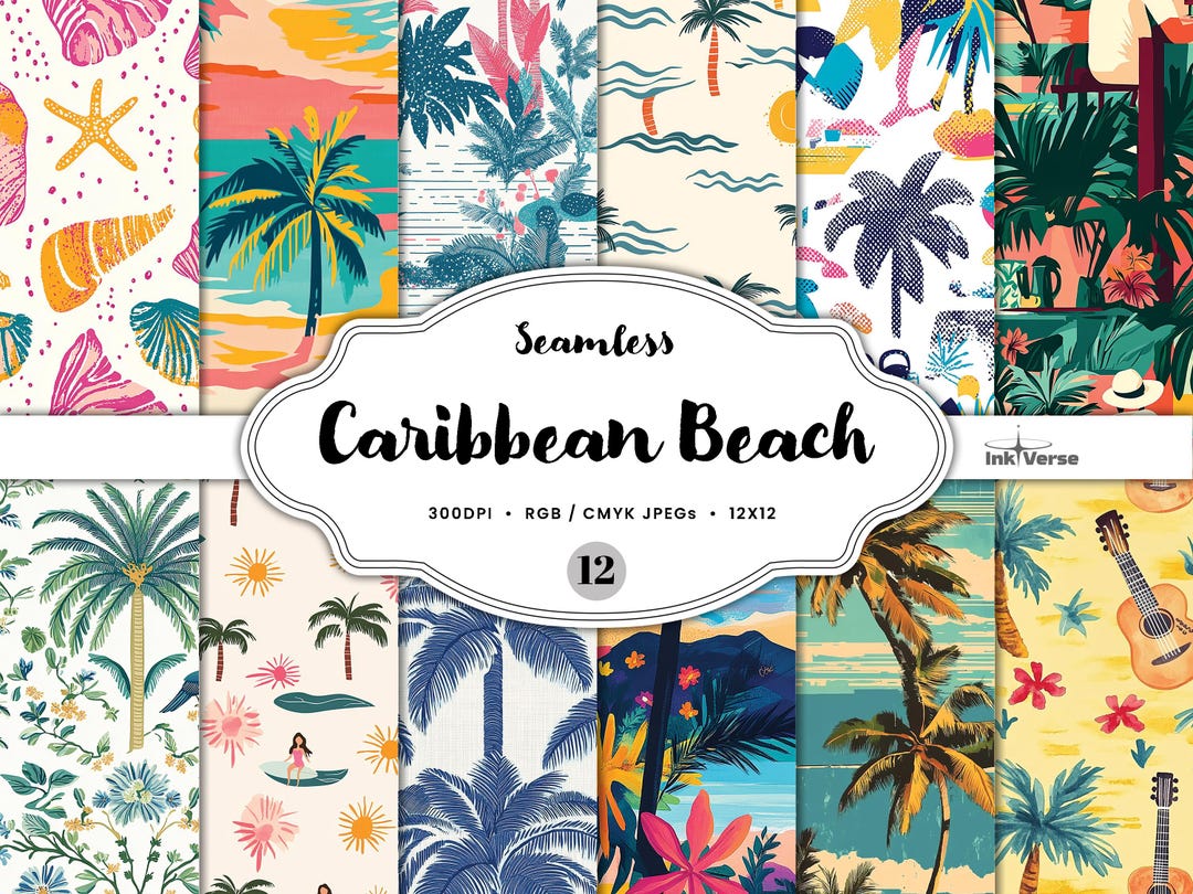 Caribbean Beach Digital Paper | Tropical Ocean Background | Coastal ...