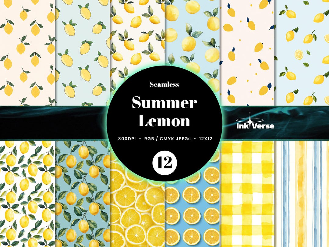 Summer Lemon Digital Paper | Fresh Citrus Pattern, Yellow Fruit Print ...