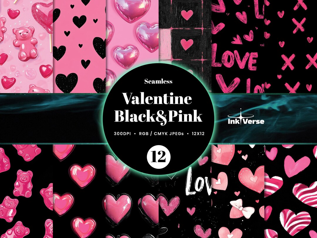 Valentine Black&pink Digital Pattern | Romantic Seamless Design, Cute ...