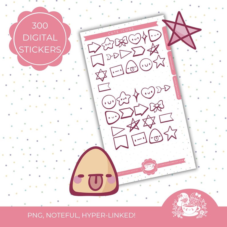 Hand Drawn Digital Sticker Kit - Cute Icons - PNG, Noteful - Etsy