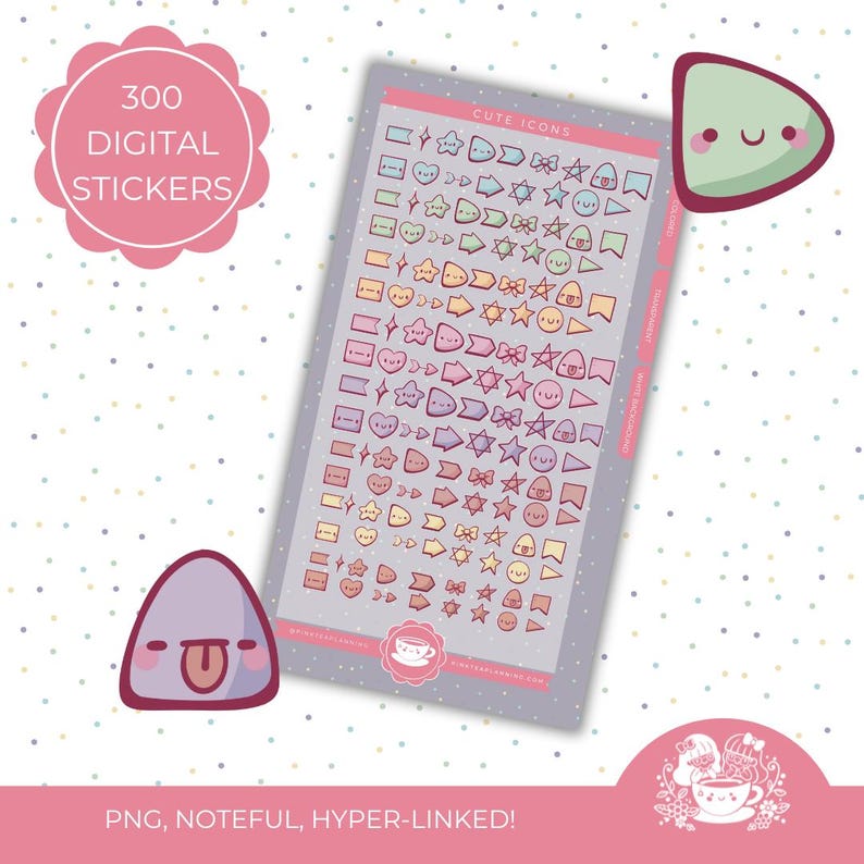 Hand Drawn Digital Sticker Kit - Cute Icons - PNG, Noteful - Etsy