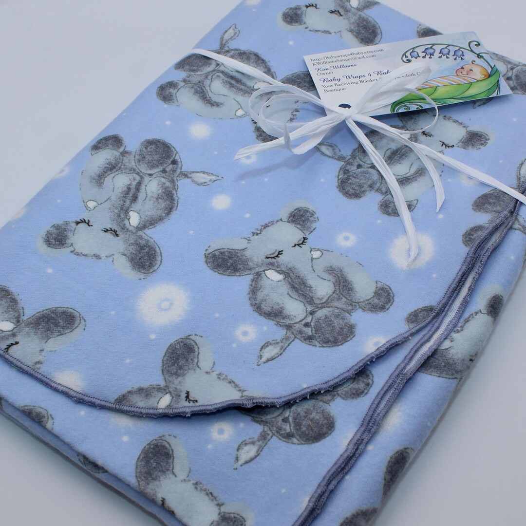 Elephant Flannel Receiving Blanket Extra Large, Periwinkle Blue Baby ...
