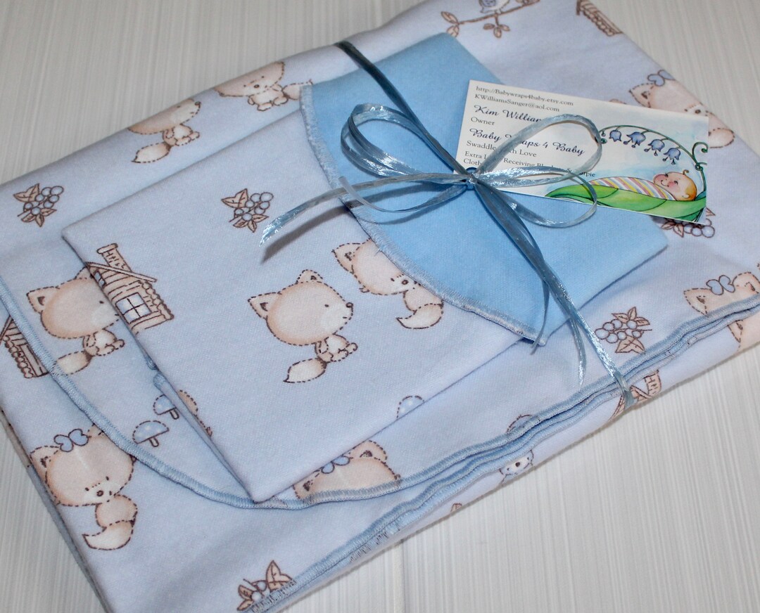Periwinkle Fox Flannel Receiving Blanket With/without Burp Cloth Extra ...