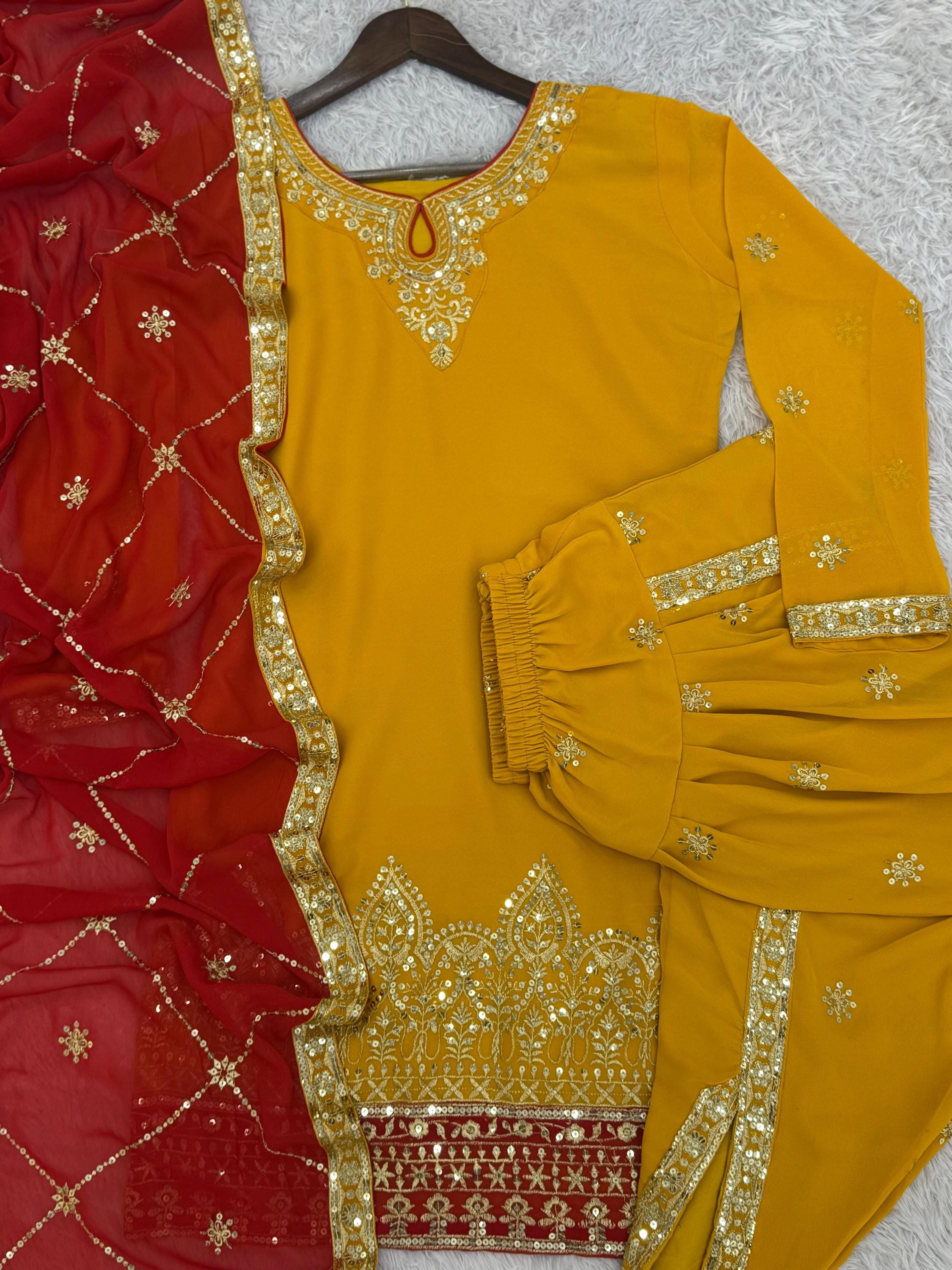 Georgette Punjabi Suit for Women and Girls, Embroidery Sequence Work ...