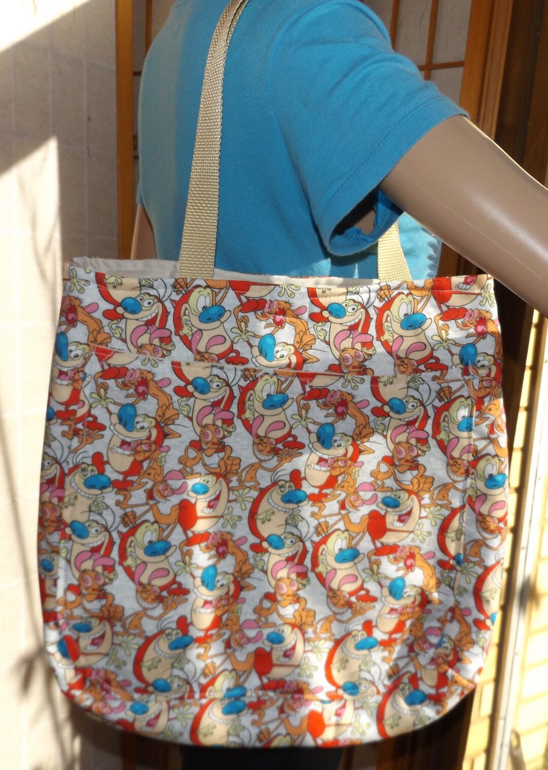 Ren and Stimpy.. Tote Bag New Handmade ...nickelodeon... Happy Happy ...