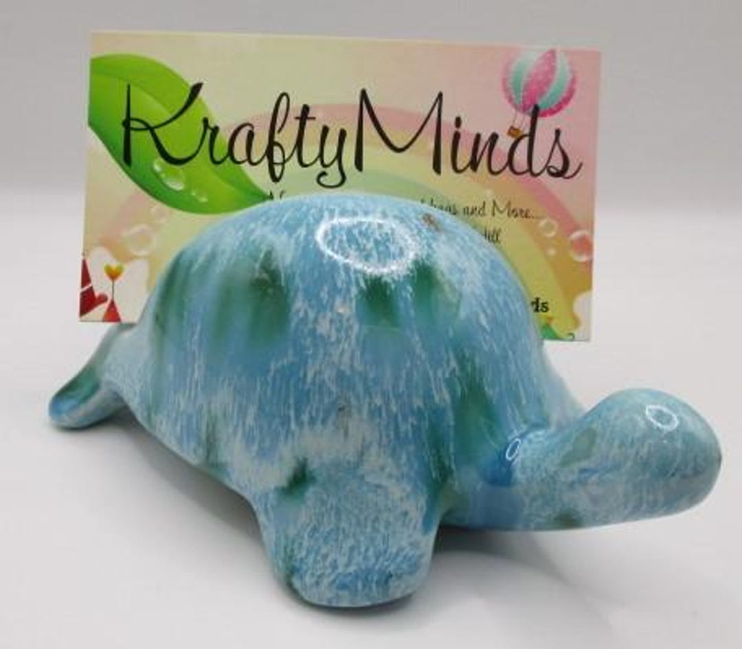 Ceramic Turtle Business Card Holder, Photo or Note Pad Holder Bright ...