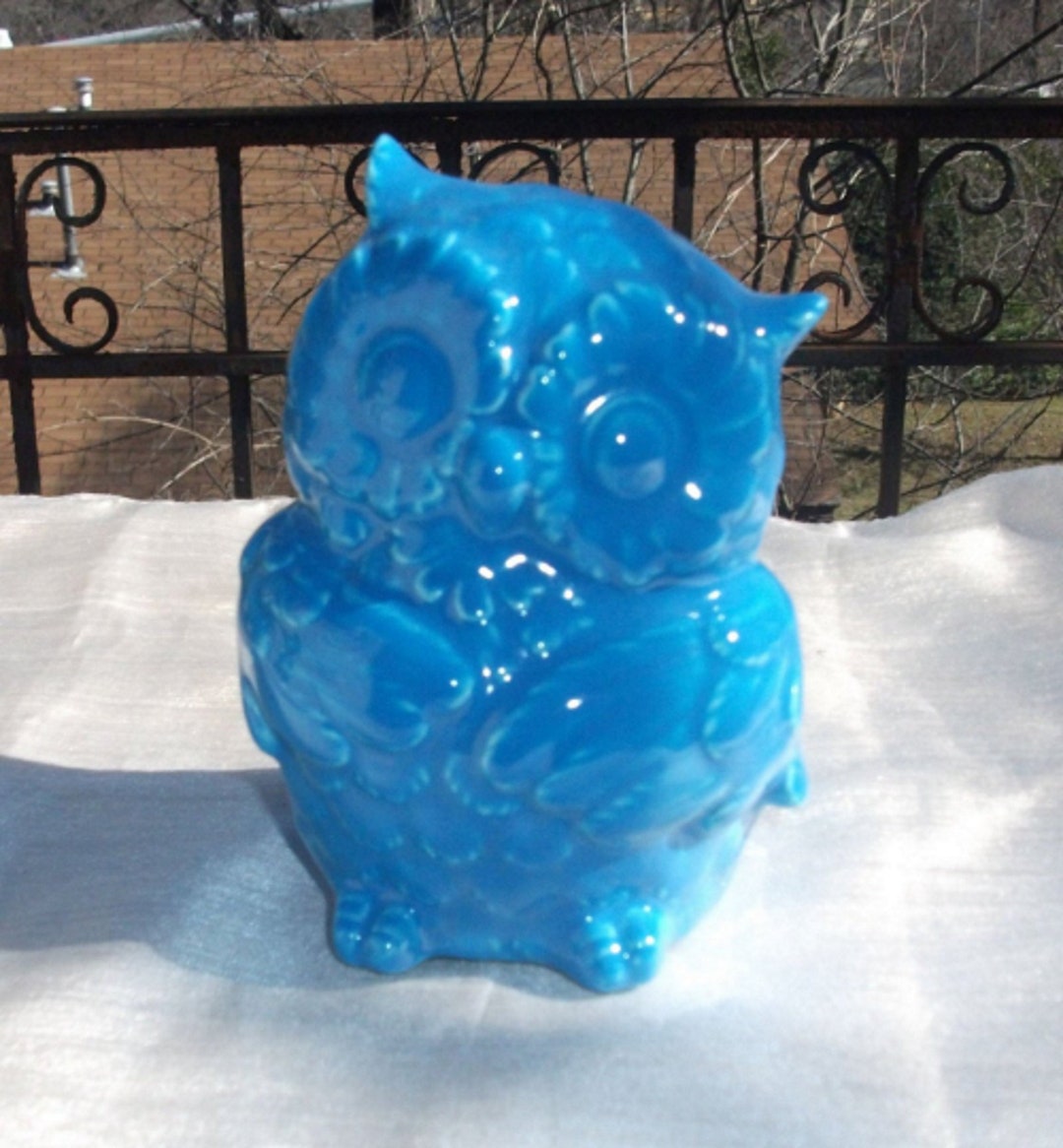 Blue Ceramic Owl Figurine - Etsy