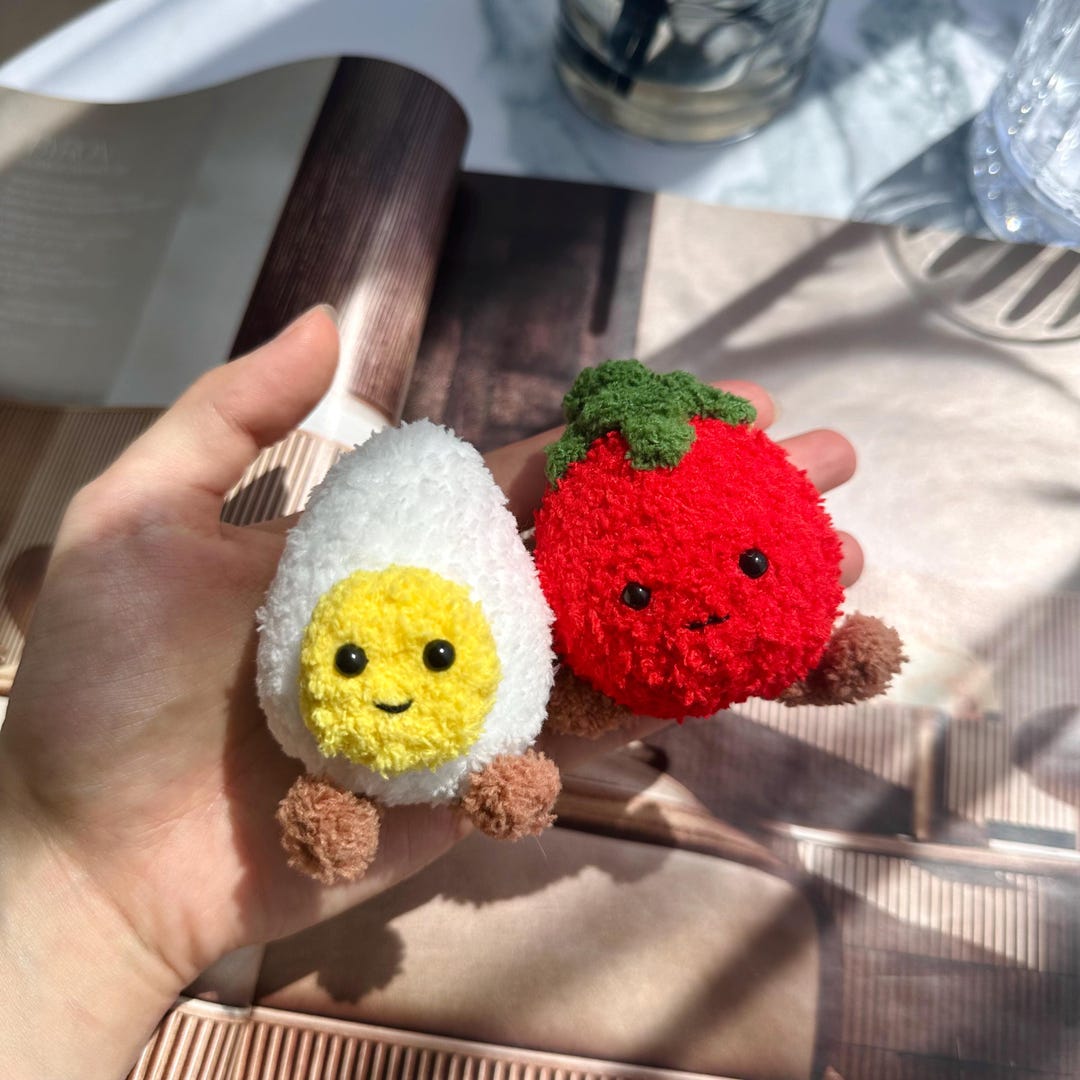 Cute Food Plush Keychain – Kawaii Tomato and Egg Bag Charm – Soft ...