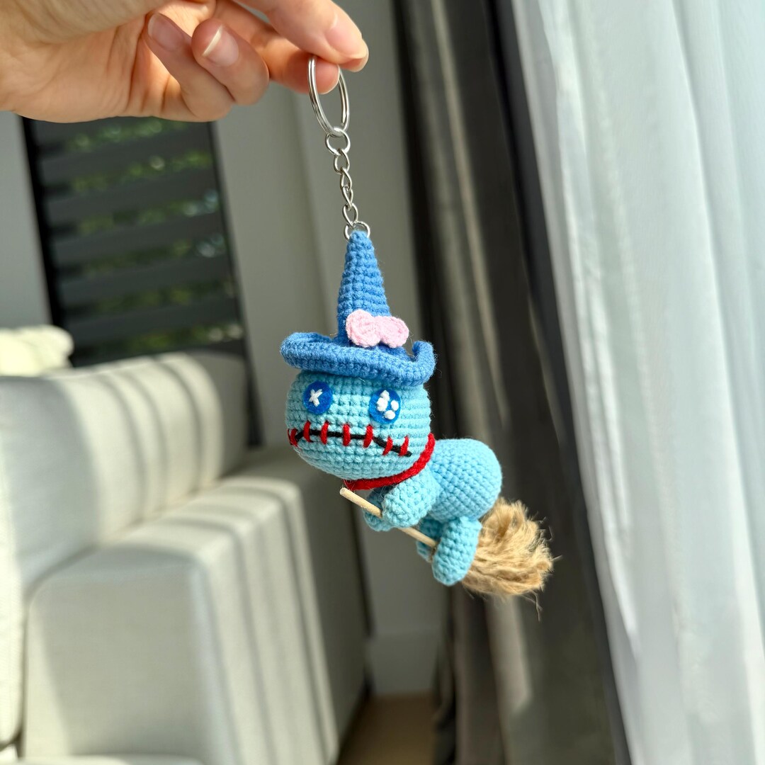 Crochet Witch Broomstick Keychain: Blue Amigurumi Halloween Charm - Etsy