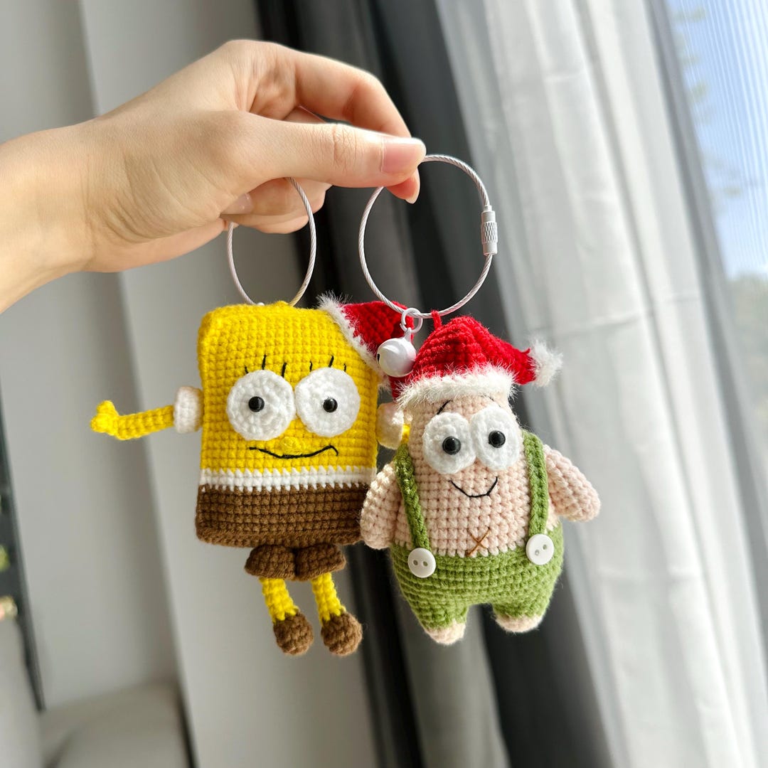 Crochet Spongebob Patrick Keychain Set – Handmade Christmas Plush ...