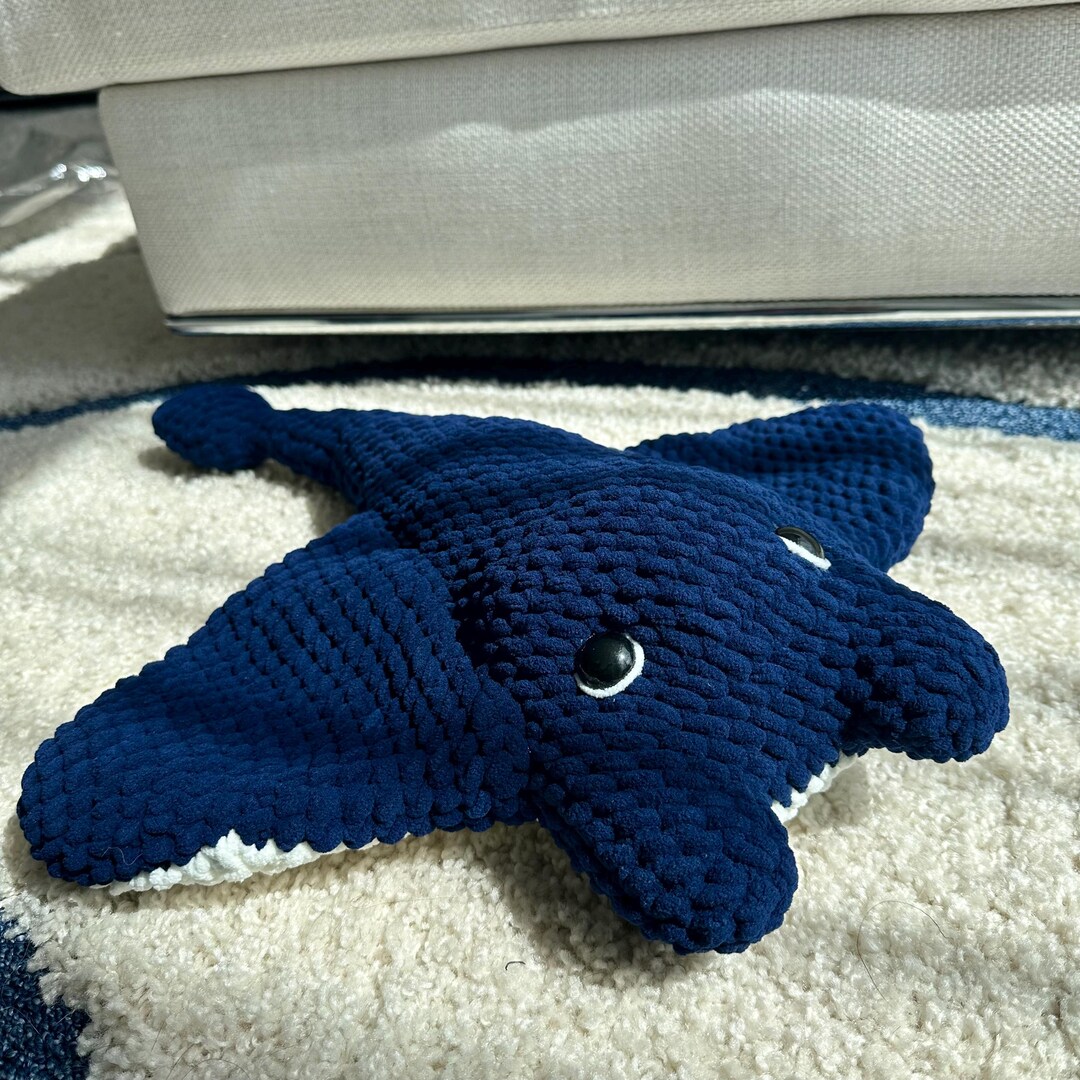 Soft Plush Stingray Toy - Handmade Navy Blue Stuffed Animal - Cute ...