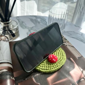 Crochet Mushroom Phone Stand – Handmade Red Toadstool Desk Decor – Cute ...