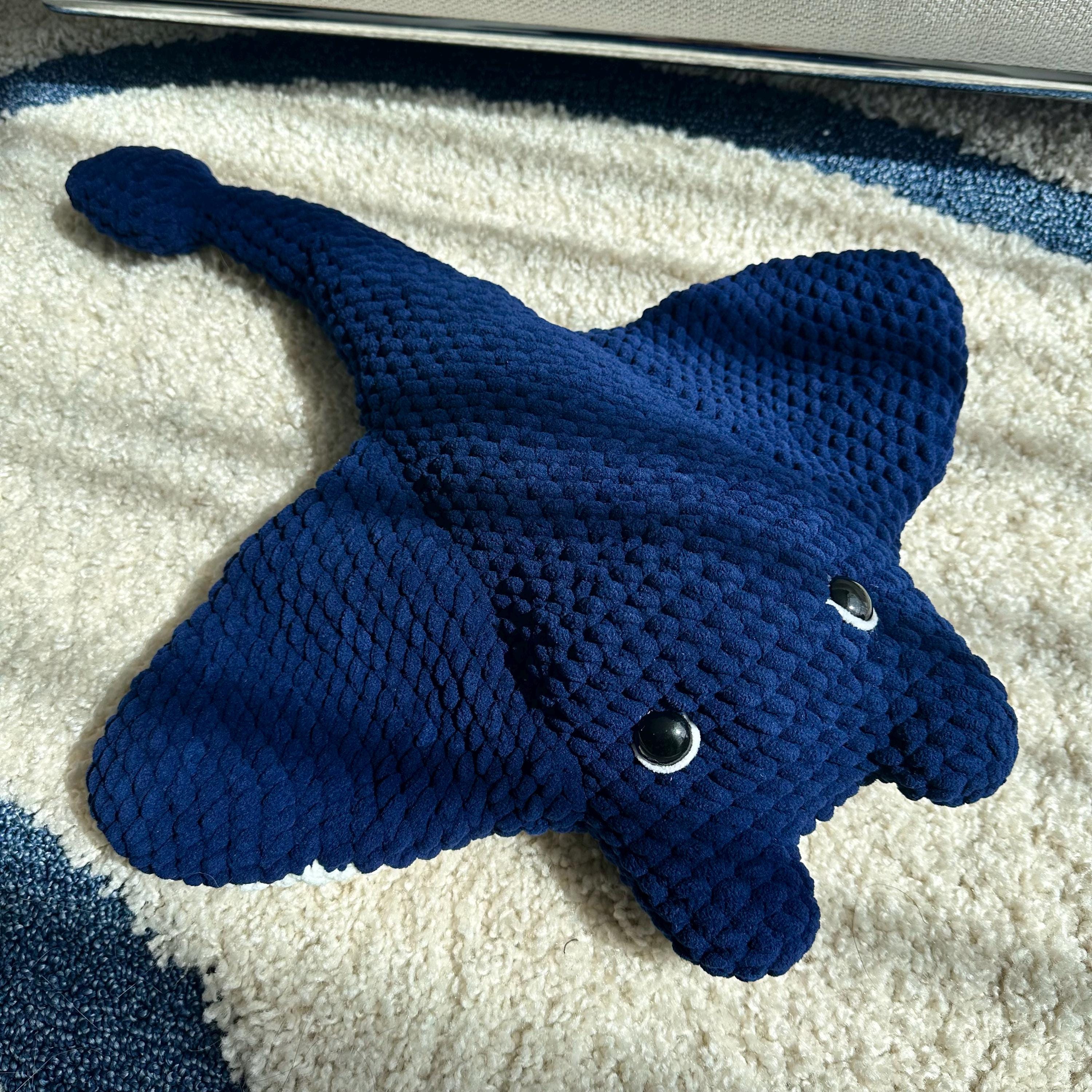 Soft Plush Stingray Toy - Handmade Navy Blue Stuffed Animal - Cute ...