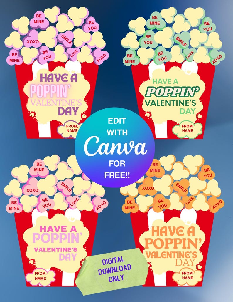 Valentine's Popcorn Label Template, Edit With Canva - Etsy