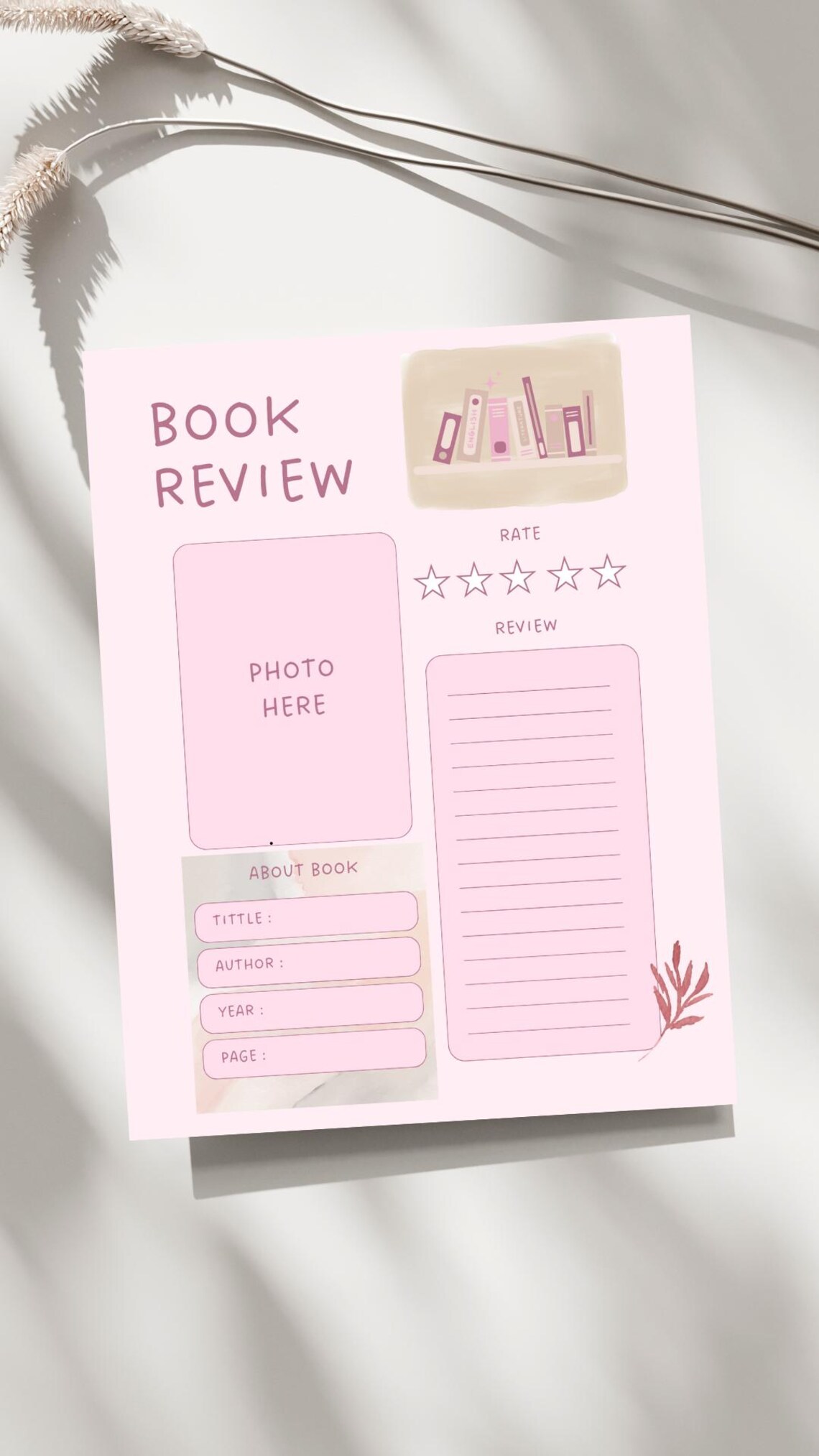 Pink Book Review Sheet, Bookish Review Sheet, Finished Book Review ...