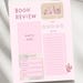 Pink Book Review Sheet, Bookish Review Sheet, Finished Book Review ...