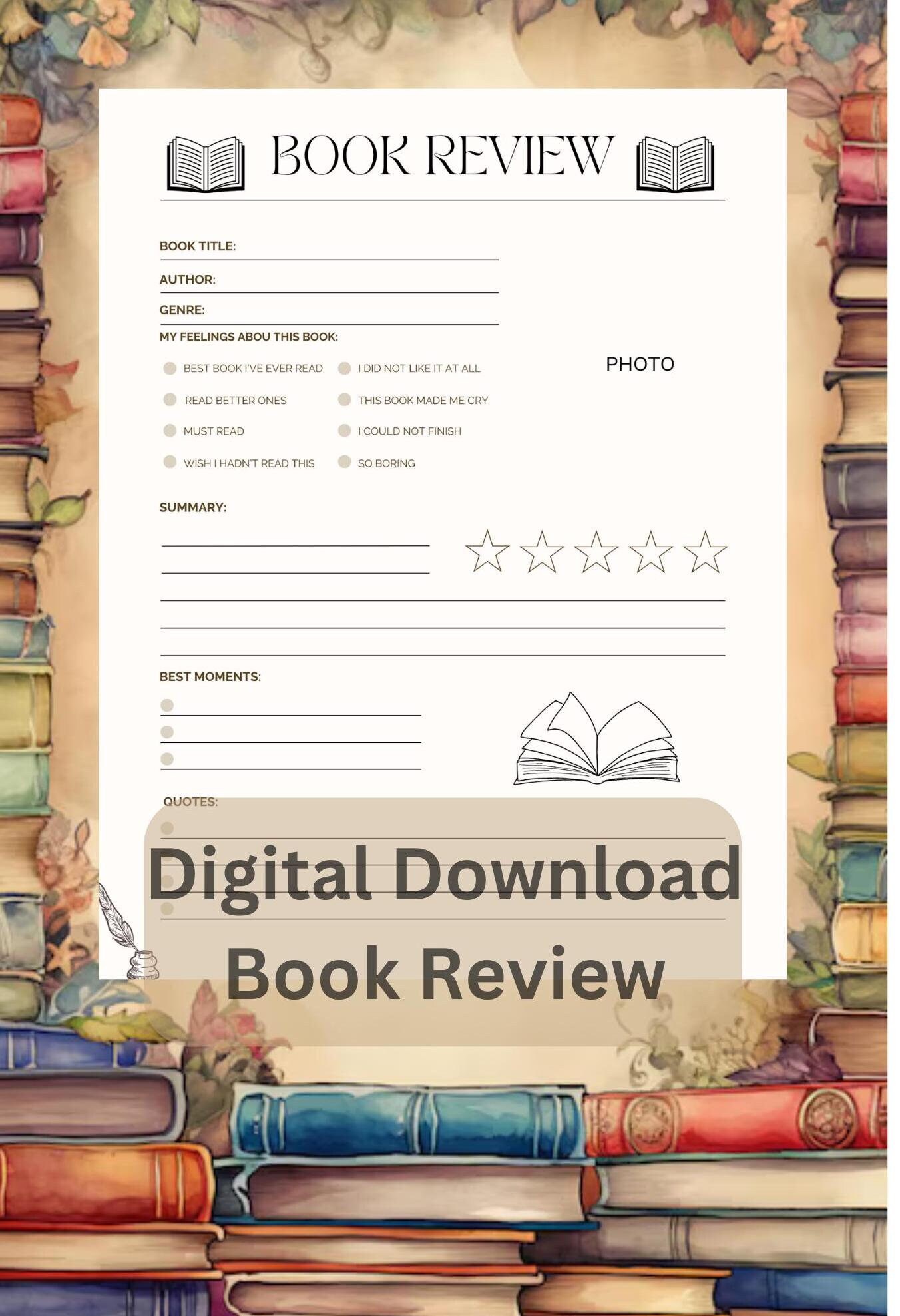 Book Review Template Printable, Reading Log, Reading Journal, Finished ...
