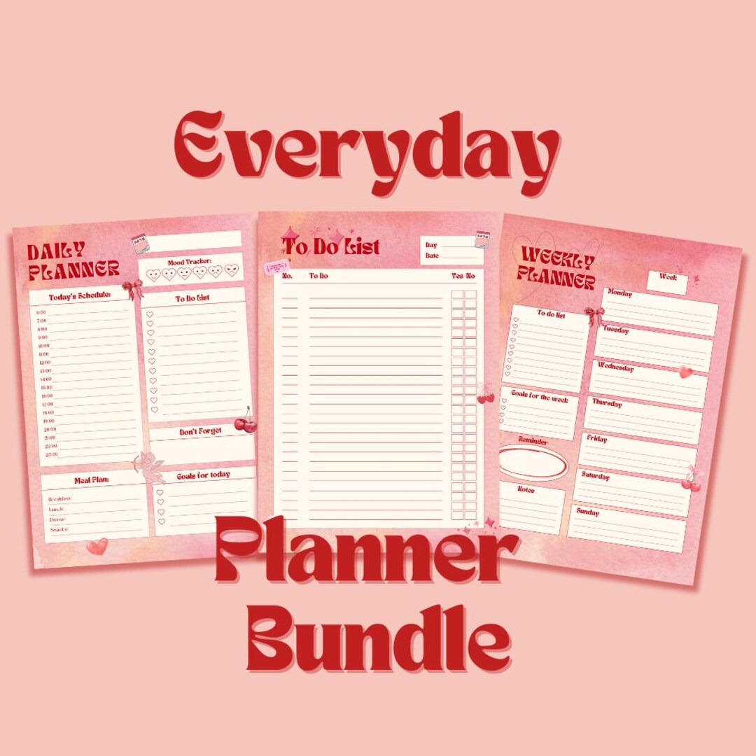 Coquette Planner Bundle, Red Daily and Weekly Planner and To-do List ...