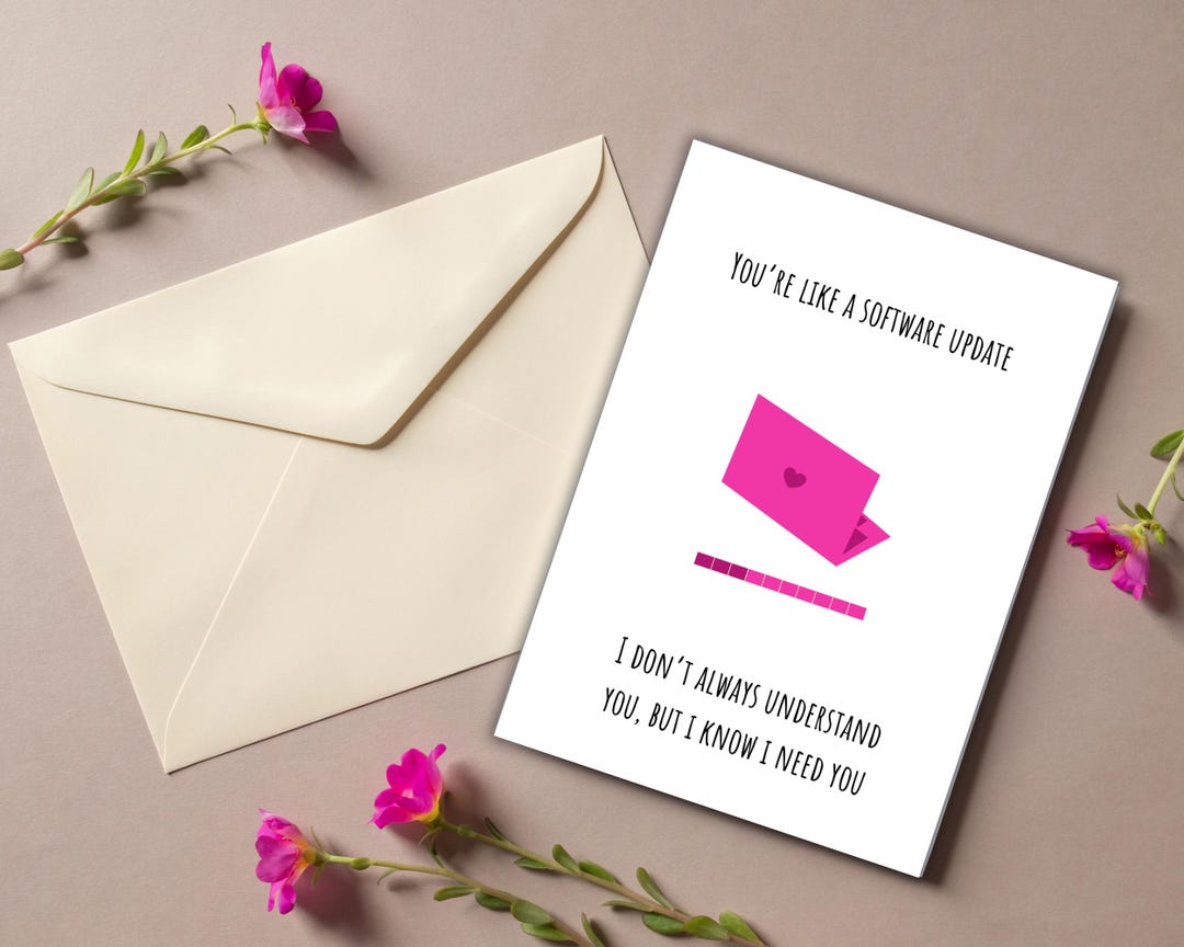 Printable Tech Love Card Instant Download Funny Software Update Pun ...