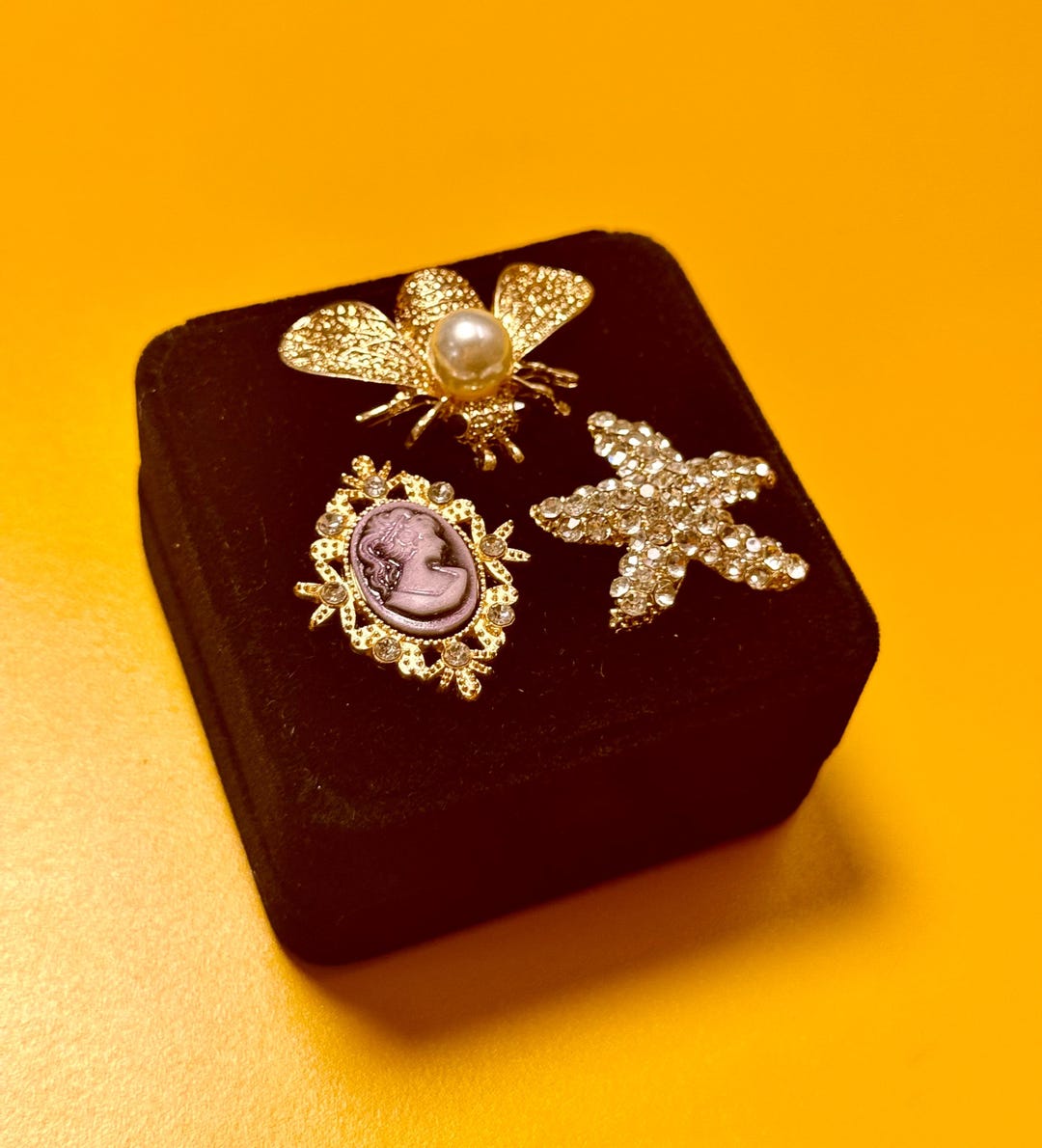 Handmade Velvet Jewelry Box: Bee, Cameo, Starfish - Vintage Inspired ...