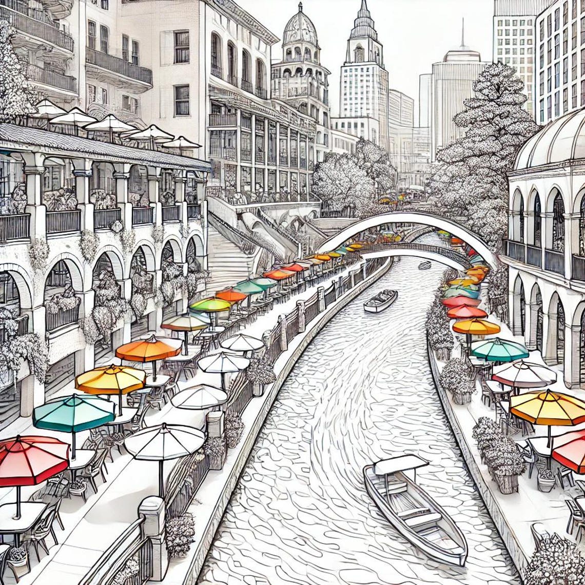 Riverwalk San Antonio Art – Minimalist Line Art Print, Digital Travel ...