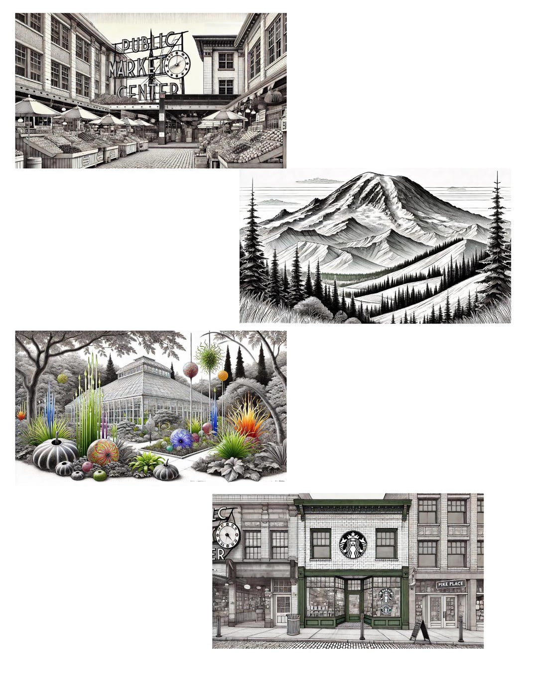Seattle, WA Landmark Art Prints Bundle – Minimalist Line Art for Wall ...