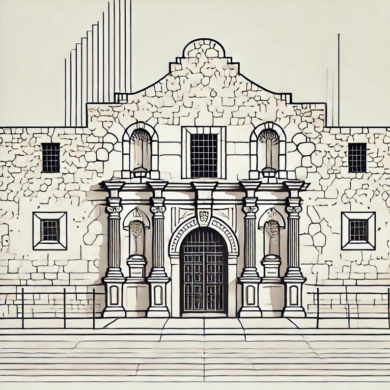 The Alamo San Antonio Art – Minimalist Line Art Print, Digital Wall ...
