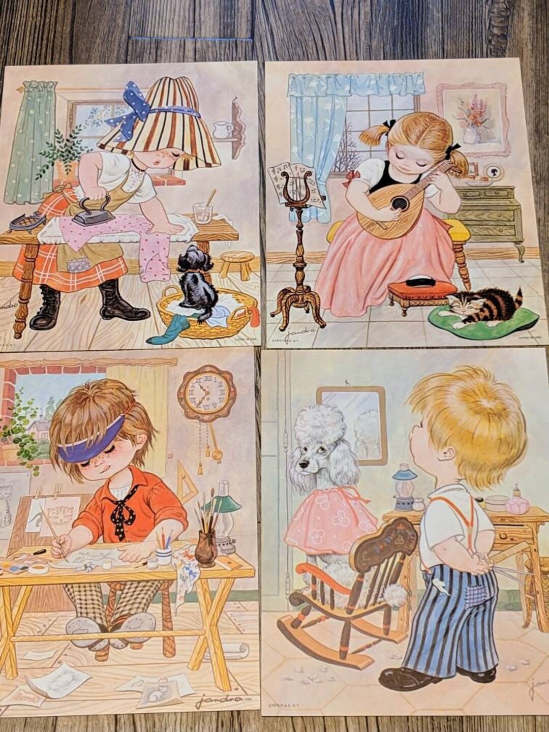 Vintage Prints 70's Jandro Children Puppies Kittens 4 Each - Etsy